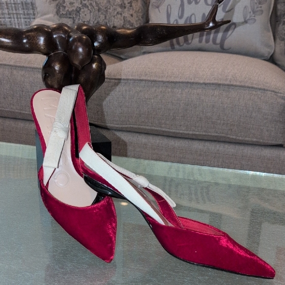 Mango | Shoes | Mango Red Velvet Slingback Heels | Poshmark